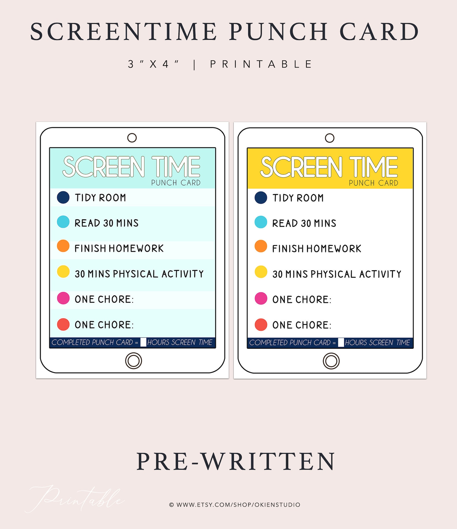 Screen Time Reward Punch Card, Punch Card Reward System, Homeschool ...
