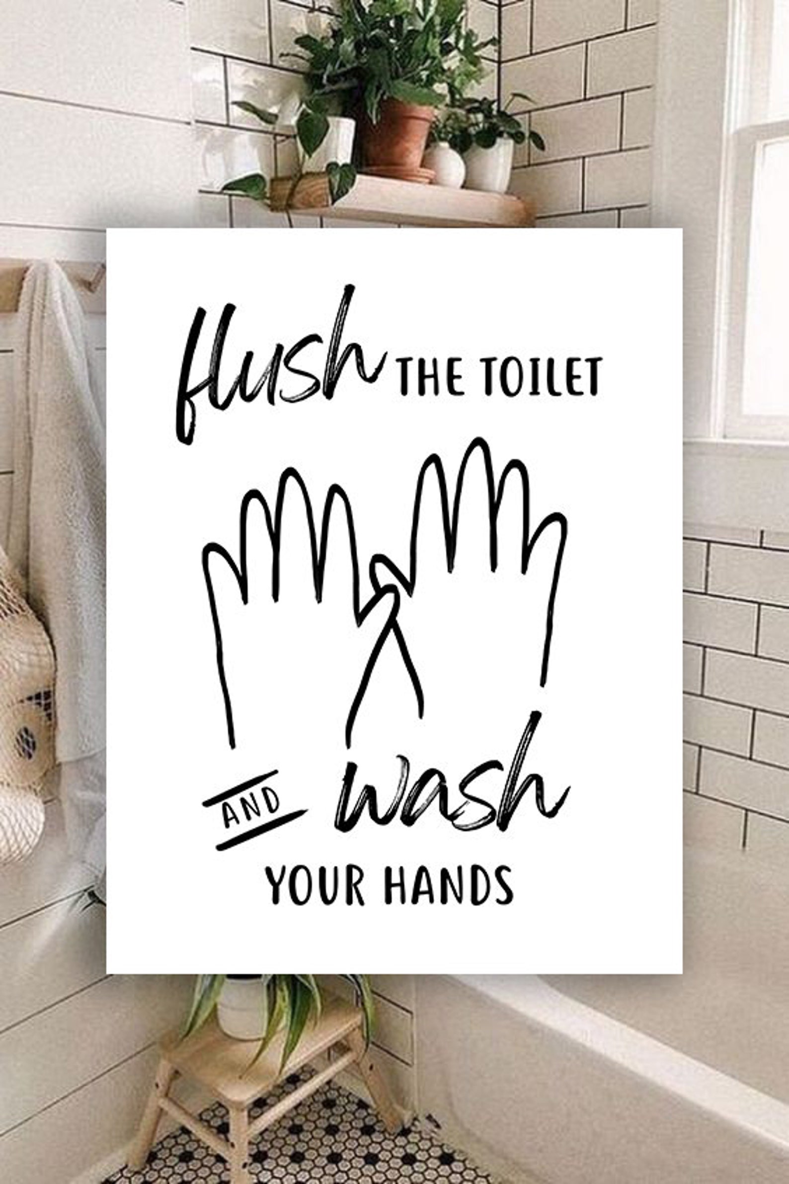 Bathroom Poster Toilet Poster Wash Your Hands Sign Flush - Etsy