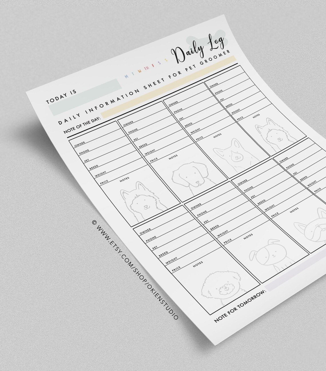 Printable pet grooming Log pet groomer planner pet planner | Etsy