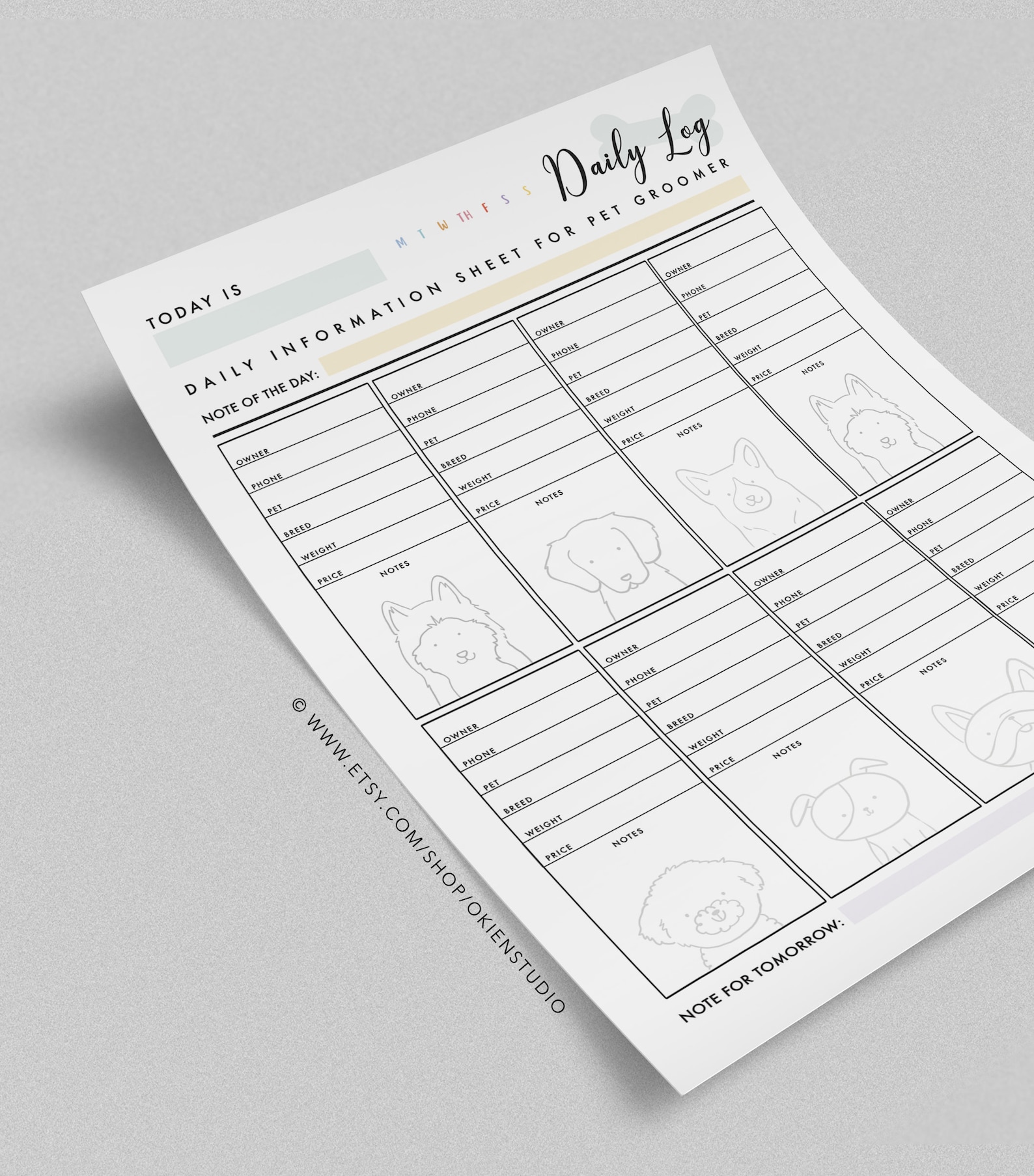Printable pet grooming Log pet groomer planner pet planner | Etsy