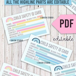 Editable Child Identification Card, PDF Editable Backpack Tag, Allergy ...