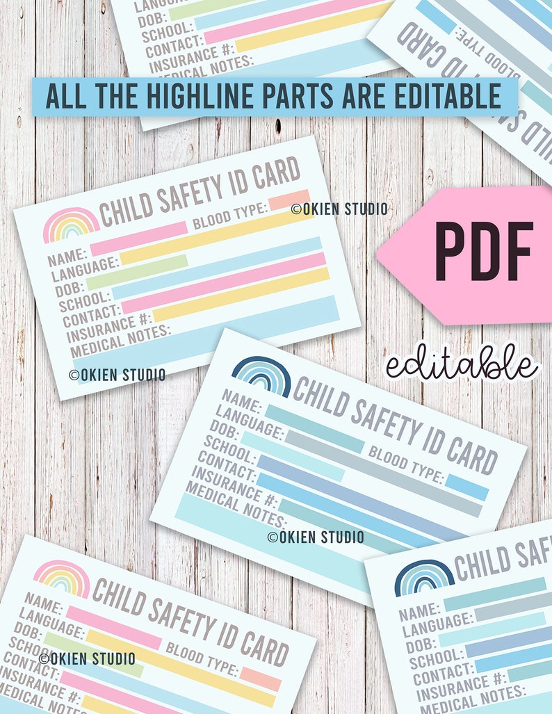 Editable Child Identification Card PDF Editable Backpack Tag - Etsy