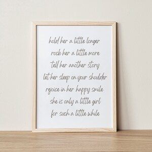 Baby Poem Wall Art, Hold Her a Little Longer Poem, Baby Girl Nursery ...