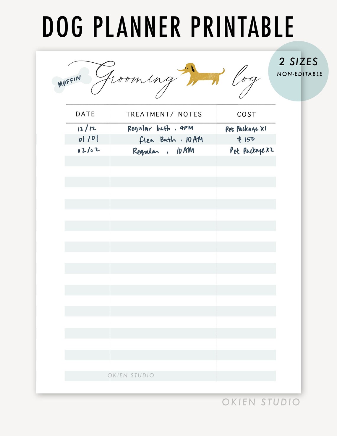 Printable pet grooming Log pet groomer visit record pet | Etsy