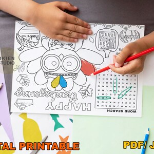 Thanksgiving Placemats Kids, Thanksgiving Coloring Placemat, Turkey ...