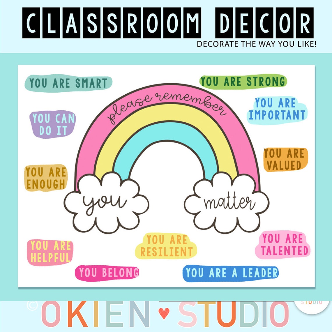 Rainbow Classroom Decor: Positive Affirmations Printable (digital File ...