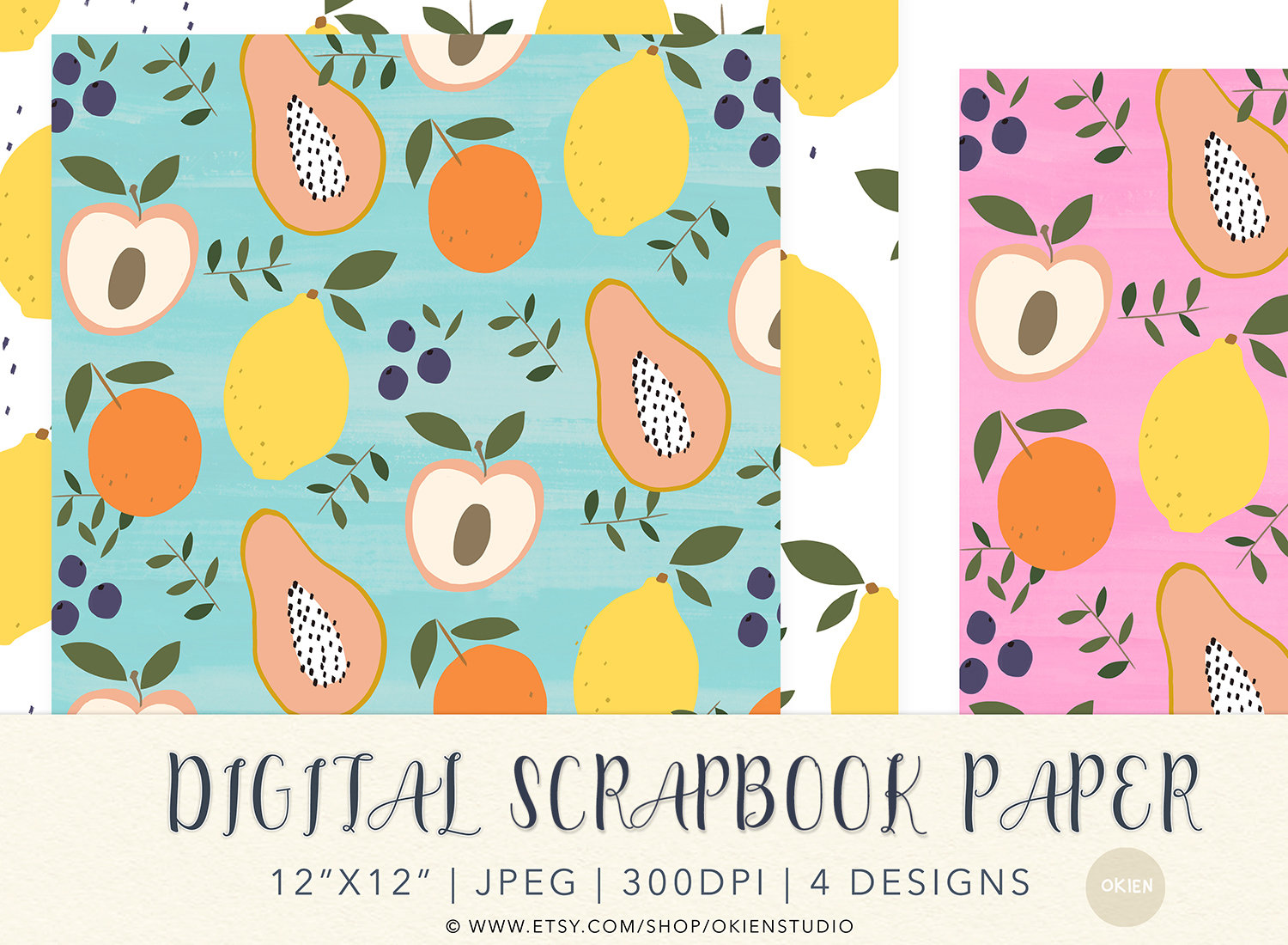 Digital Scrapbook Paper Pattern Paper Printable Fruity | Etsy