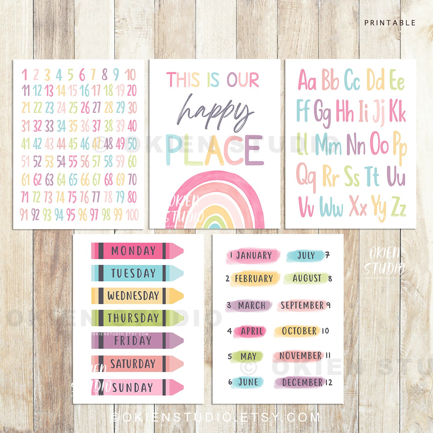 Alphabet Poster Number Chart 1-00 Girl Room Pastel Number - Etsy