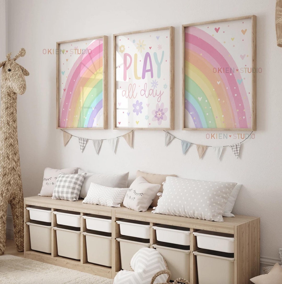 Pastel Rainbow Poster for Nursery Bedroom, Pastel Rainbow Nursery Art ...