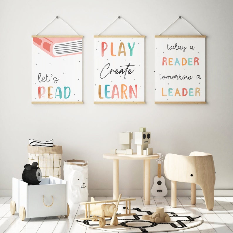 Rainbow Wall Art Let's Read Reading Corner Set of 6 | Etsy