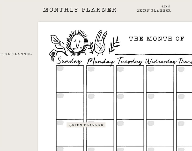 Monthly Planner Printable Monthly Calendar Vintage Style | Etsy