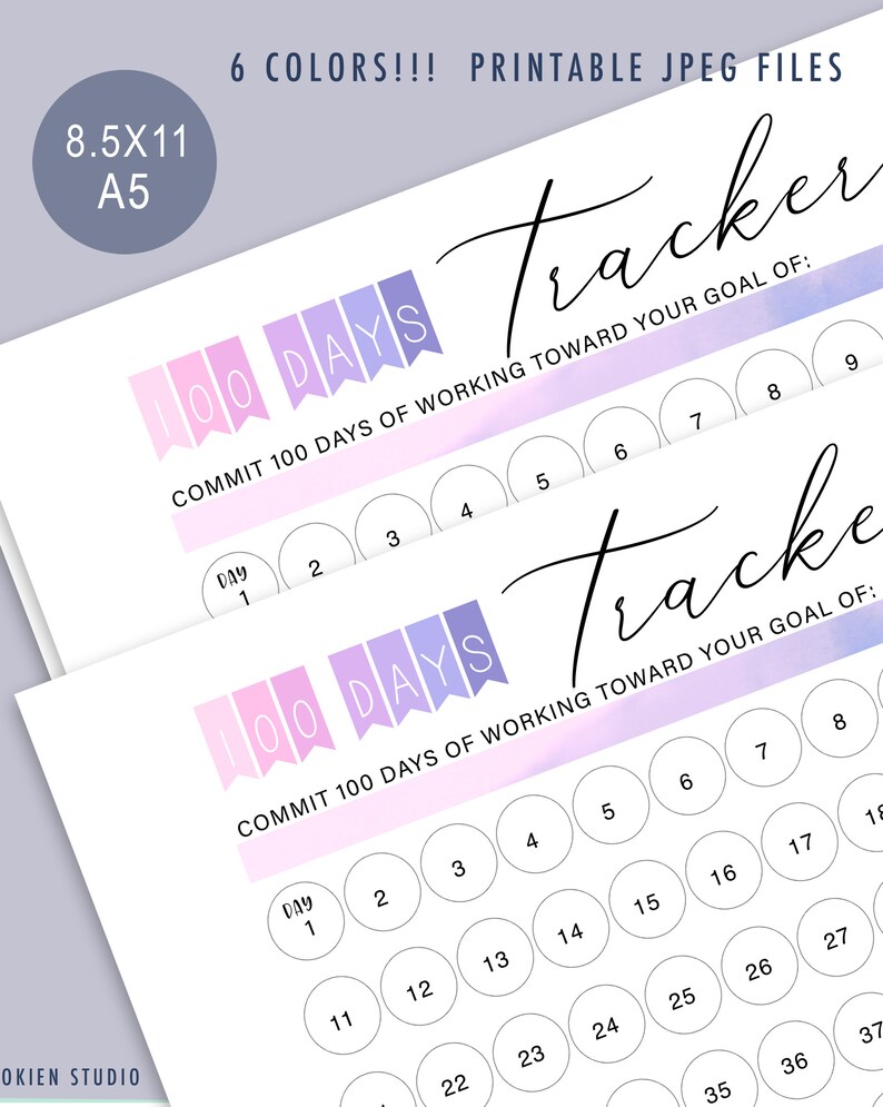 7 Colors 100 Days Tracker 100 Days Challenge Habit Tracker - Etsy