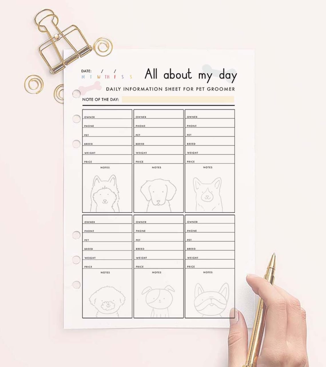 Printable pet grooming Log pet groomer planner pet planner | Etsy
