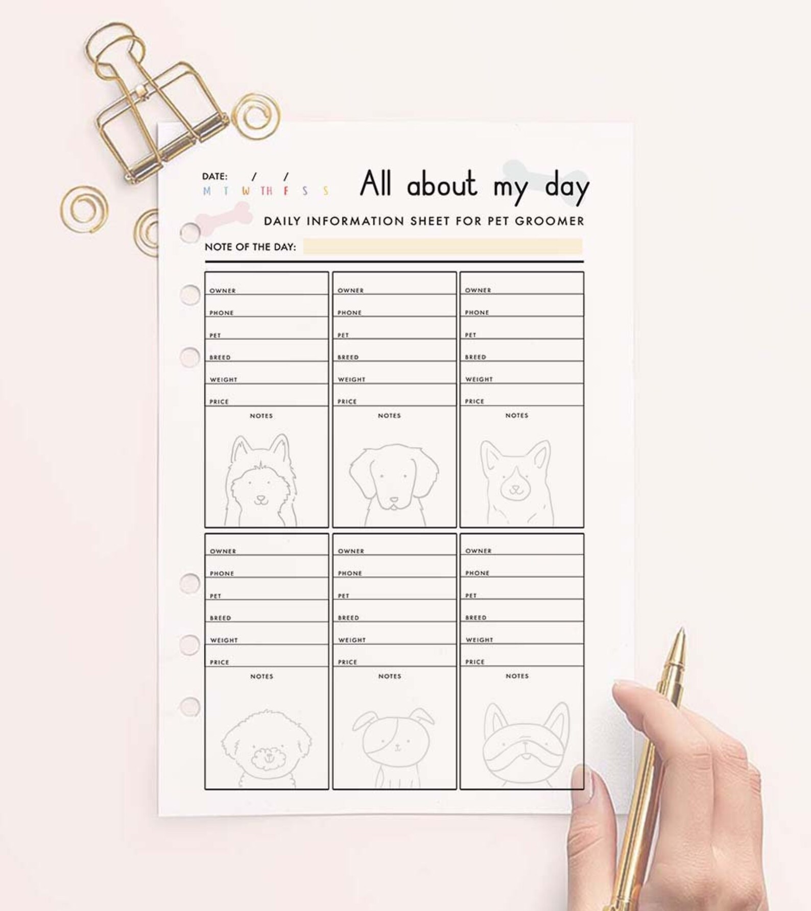 Printable pet grooming Log pet groomer planner pet planner | Etsy