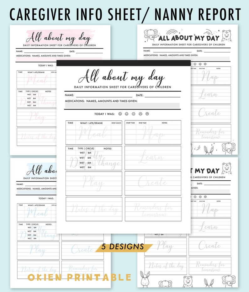 Printable Nanny Log 5 Designs Daily Infant Care Sheet - Etsy UK