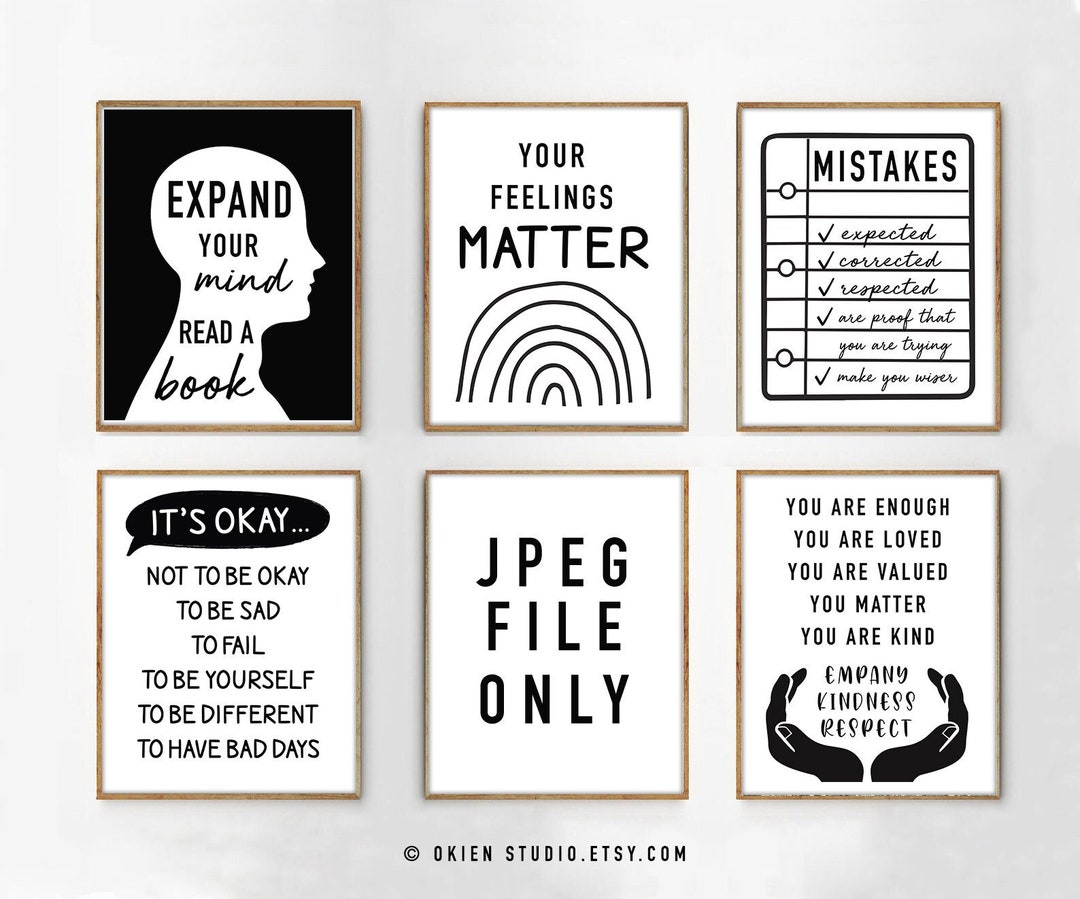 Black and White Classroom Poster: Motivational Poster Set, Positive ...