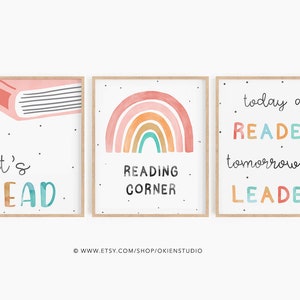 Rainbow Wall Art, Let's Read, Reading Corner, Set of 6, Girls Room ...