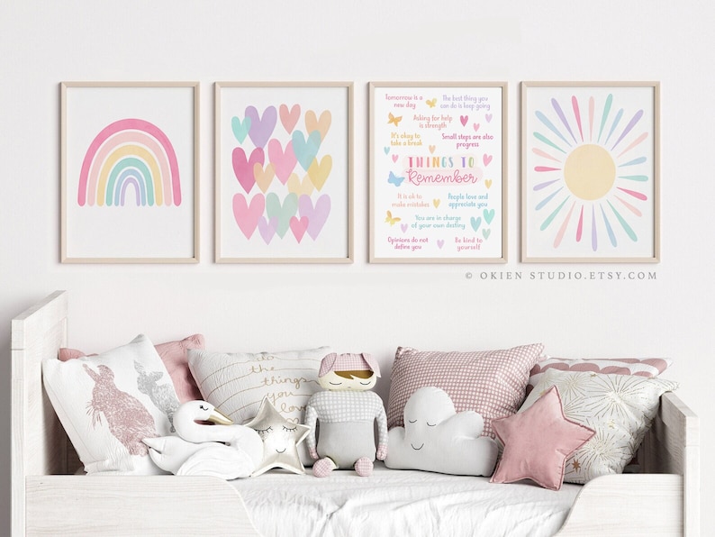 Pastel Rainbow Nursery Decor: Sun, Hearts, & Rainbow Art Prints ...
