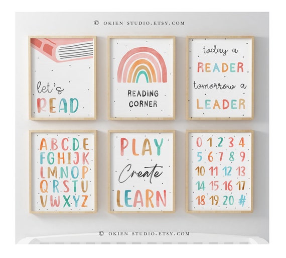 Prints Digital Prints Reading Corner Poster Playroom Wall Art Set of 2 ...