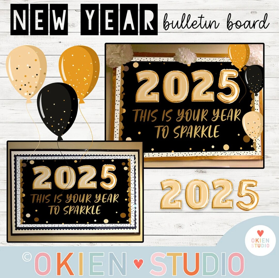 New Year Bulletin Board Kit, 2025 Bulletin Board Printables, New ...