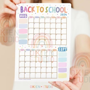 Pastel Back to School Calendar Poster, Monthly Calendar, Back to School ...