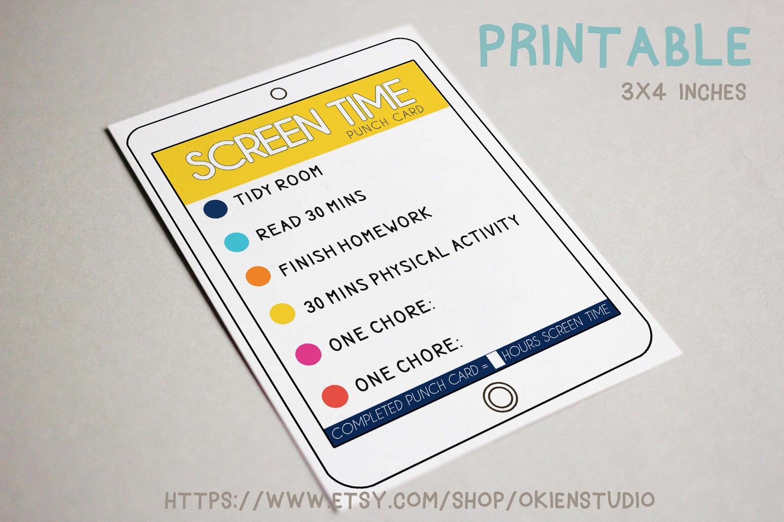 Screen Time Reward Punch Card, Punch Card Reward System, Homeschool ...