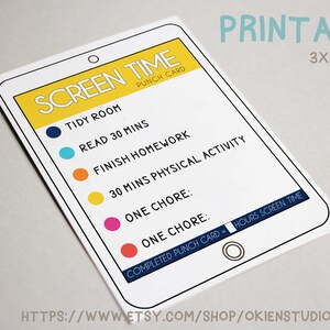 Screen Time Reward Punch Card, Punch Card Reward System, Homeschool ...
