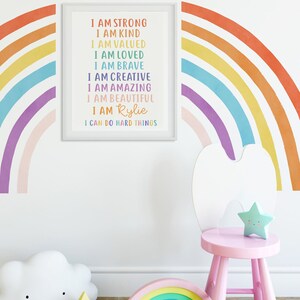 Positive Affirmations Wall Art, I Am Sign, Colorful Rainbow Poster, I ...