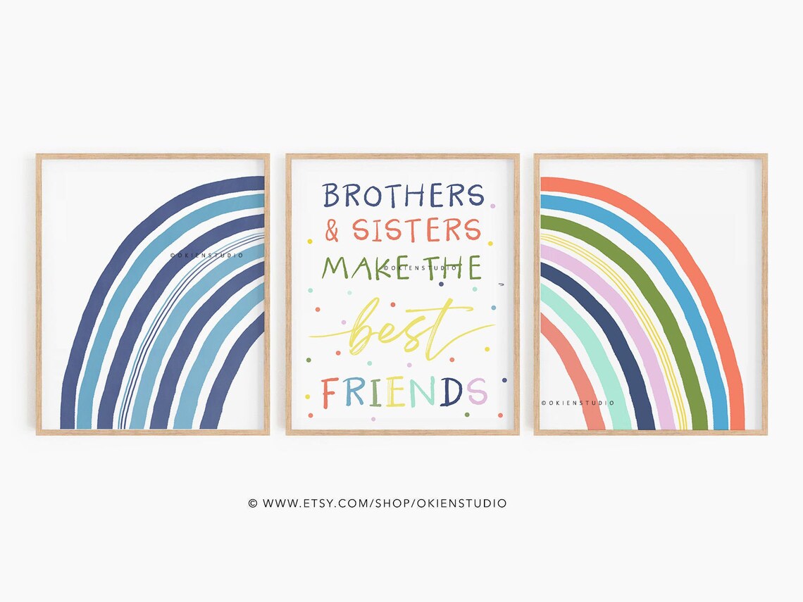 Rainbow Brother Sister Wall Art Prints: Playroom Decor (digital ...