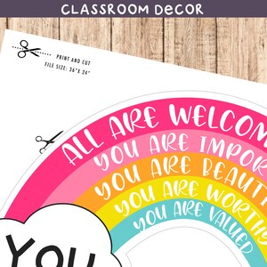 Pink Rainbow Classroom Welcome Sign, Positive Affirmations Poster, Boho ...