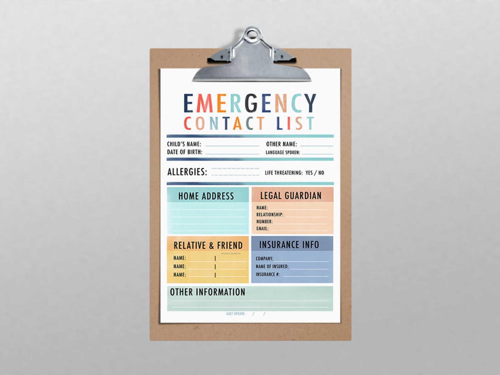Editable Emergency Contact List PDF: Babysitter Daycare Form (8.5x11 ...