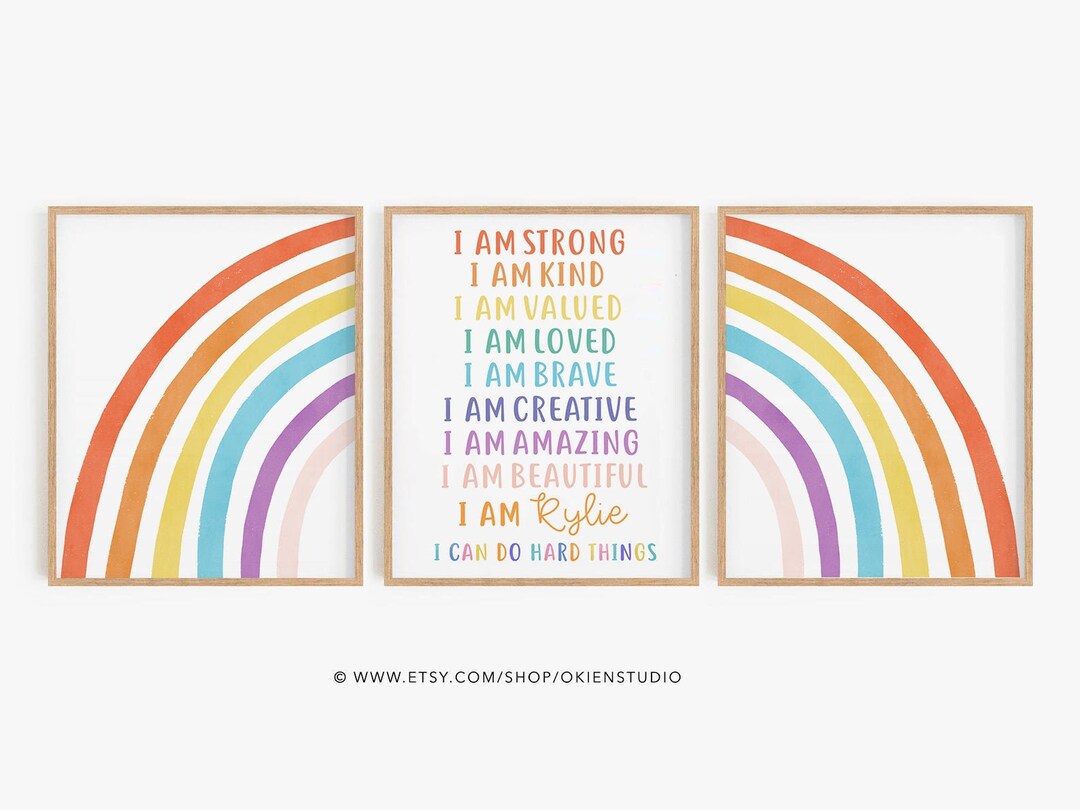 Positive Affirmations Wall Art, I Am Sign, Colorful Rainbow Poster, I ...