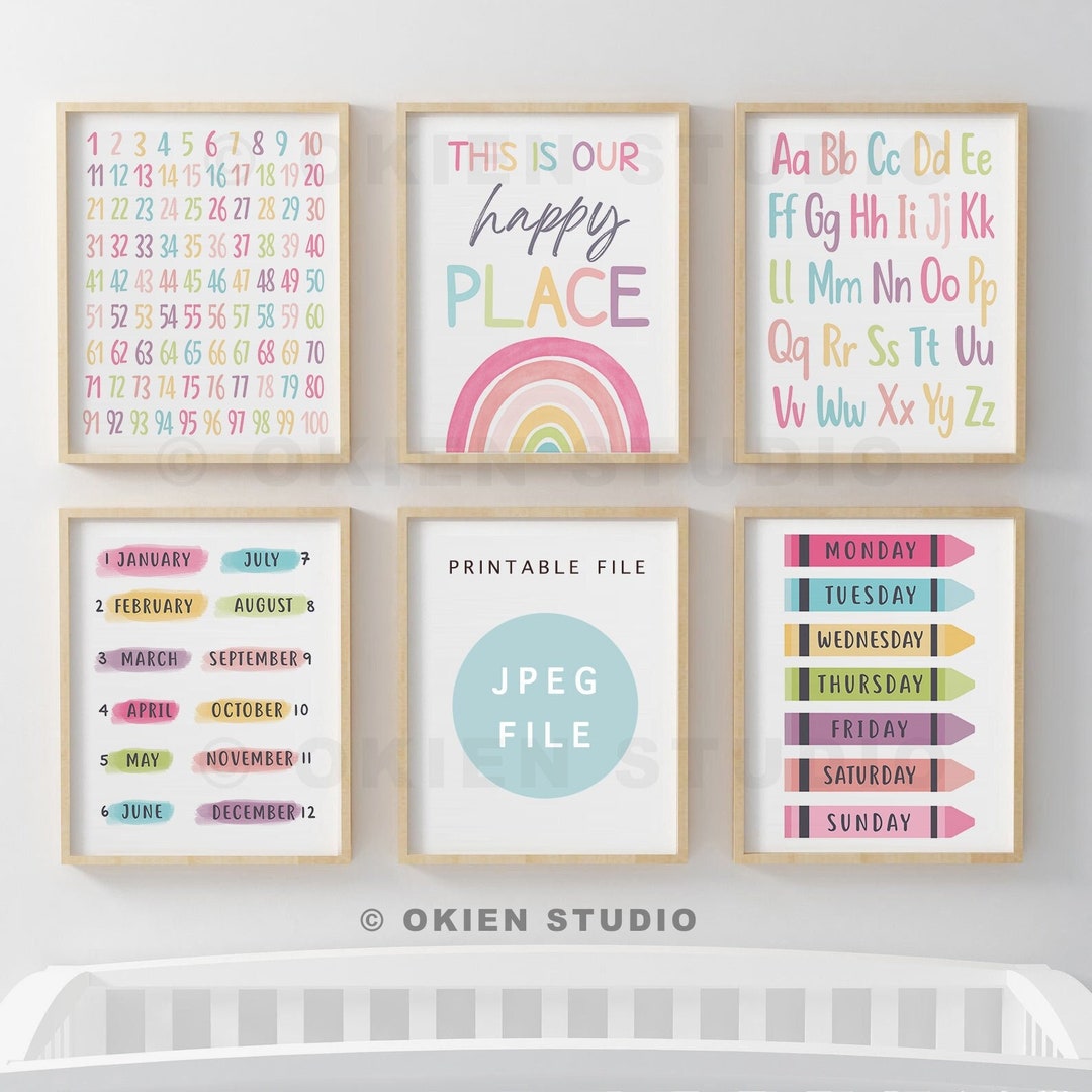 Pastel Alphabet & Number Prints: Playroom Wall Art Set (digital ...