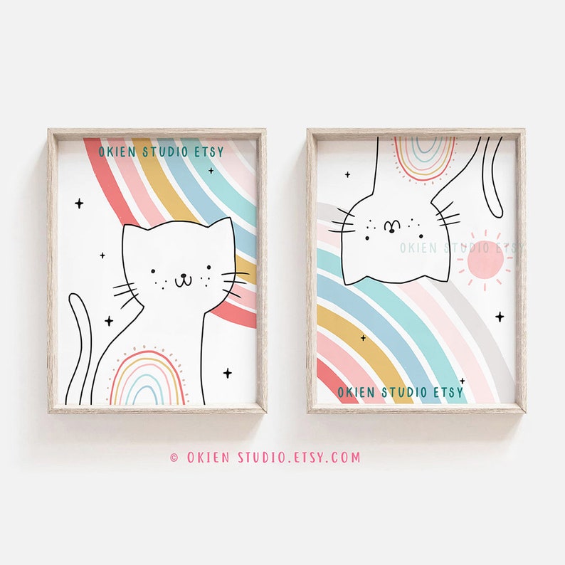 Rainbow Cat Art Nursery Wall Art Rainbow Kitten Rainbow - Etsy