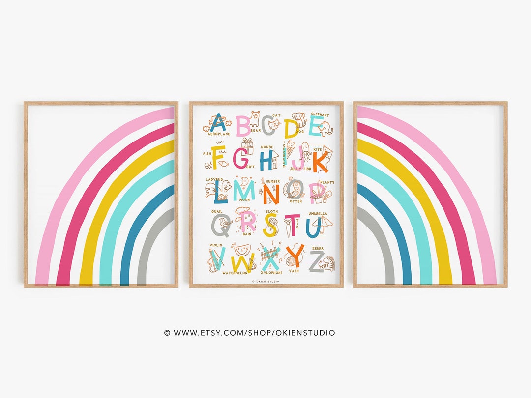 Rainbow Alphabet Nursery Art Print Set (digital Download) - Etsy