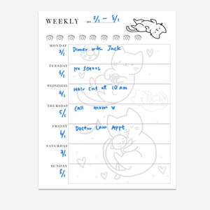 Planner Bundle Printable, Digital Planner, Daily Schedule, Cat Monthly ...