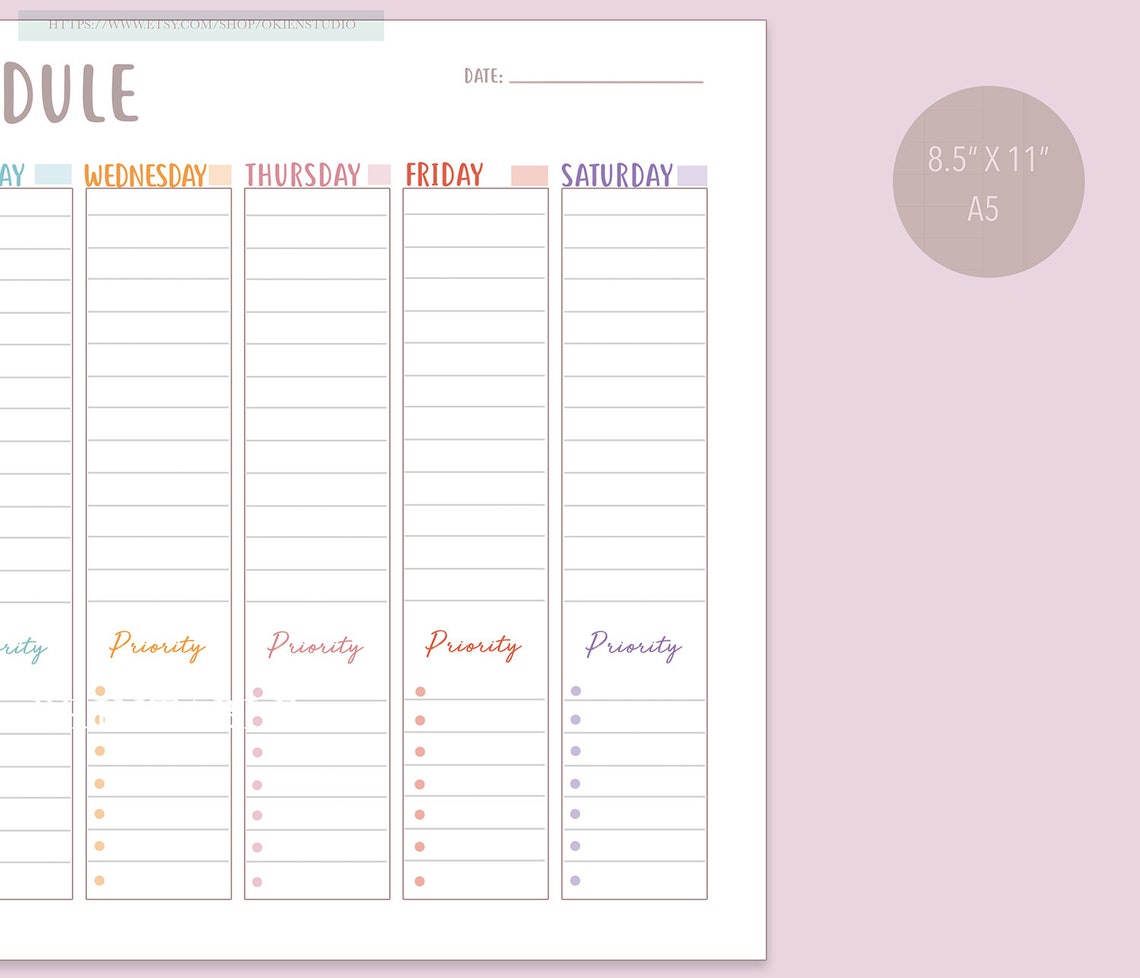 Weekly Planner Work Schedule Printable Schedule Activity | Etsy