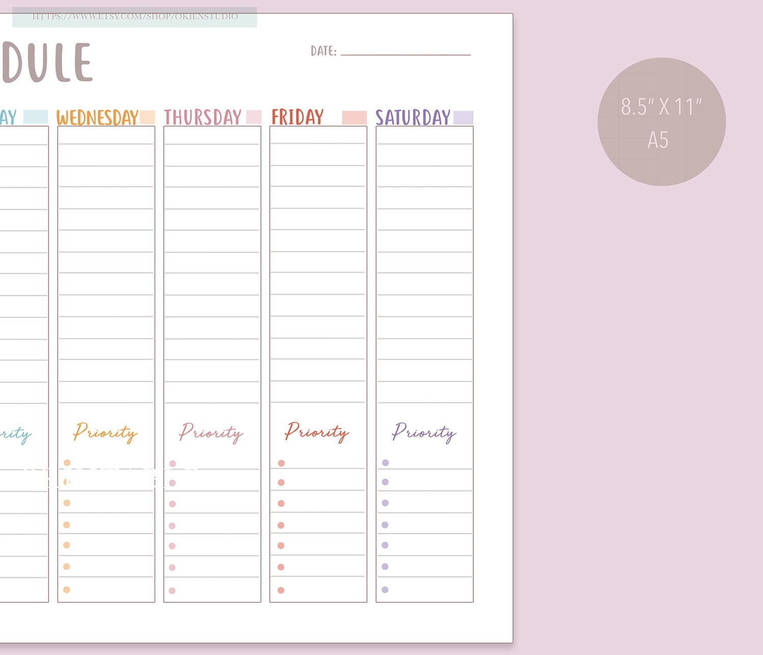 Weekly Planner work Schedule Printable schedule activity | Etsy