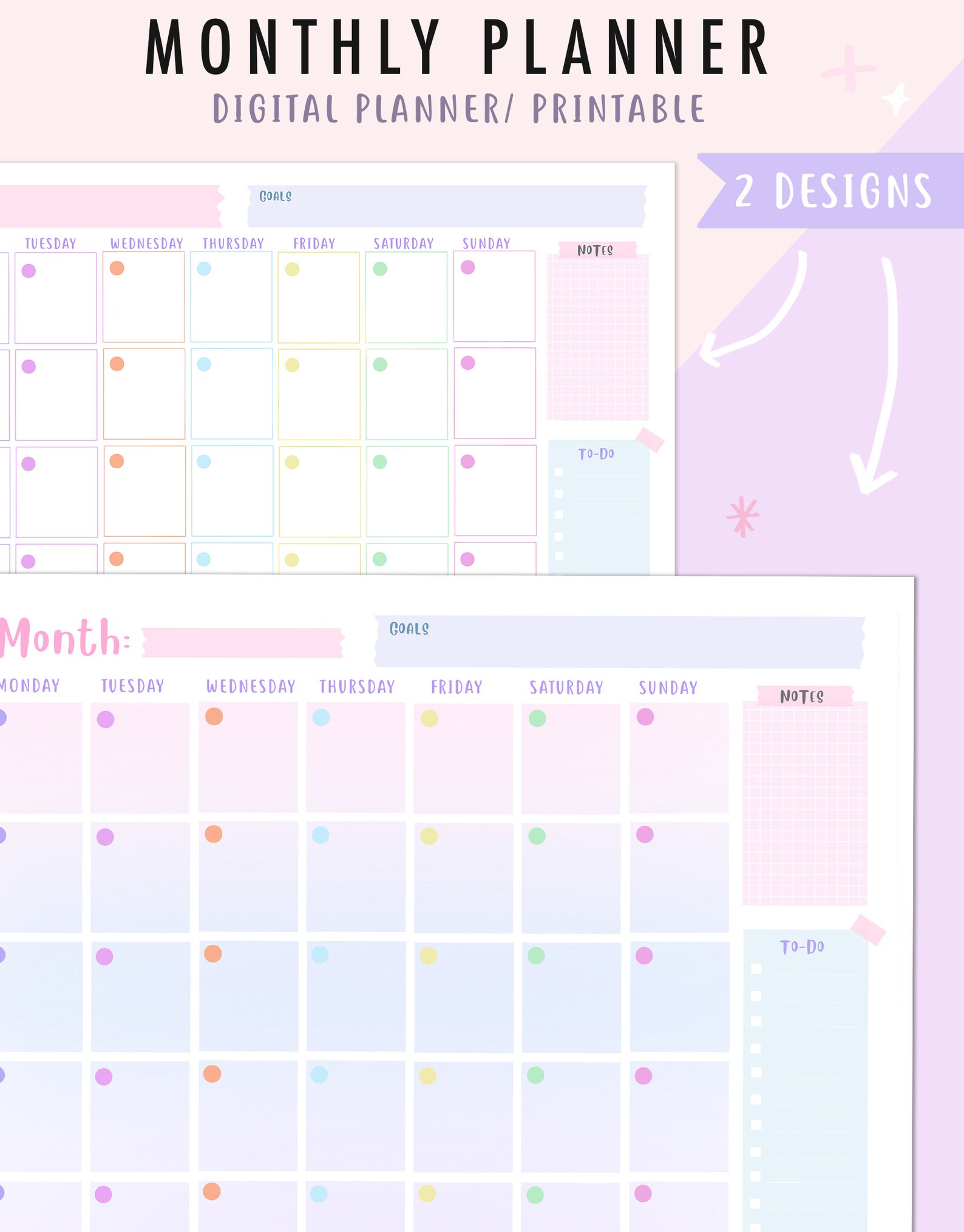 Monthly Planner Printable & GoodNotes unicorn color | Etsy