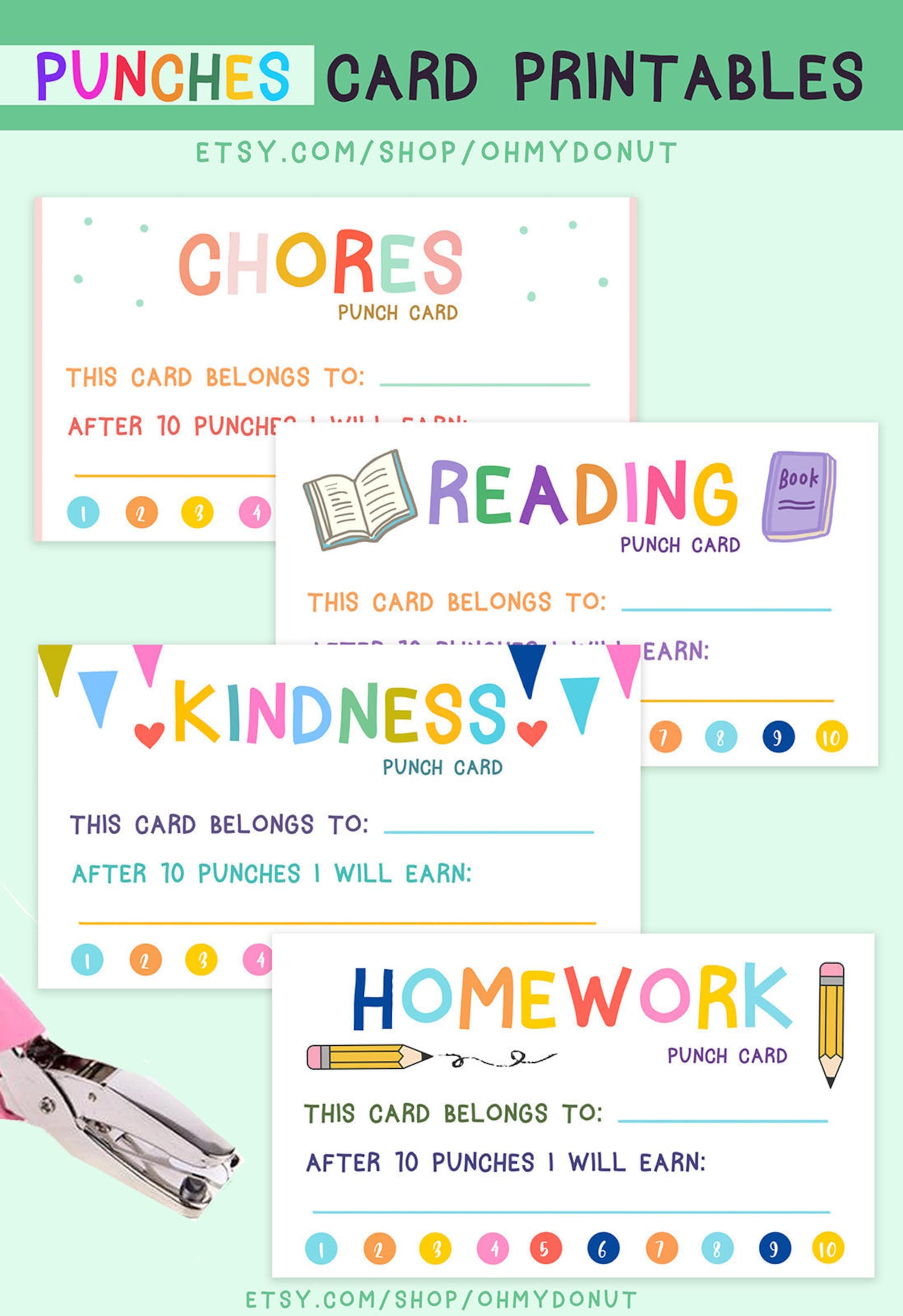 Colorful Reward Punch Card Punch Card Reward System Coupon | Etsy