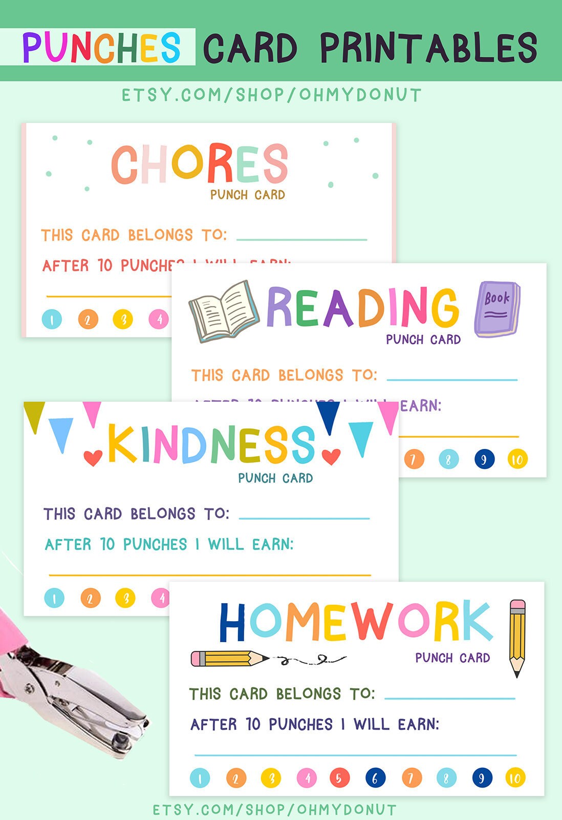 Colorful Reward Punch Card Punch Card Reward System Coupon | Etsy