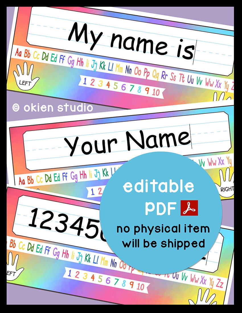 Rainbow Class Desk Name Tags: Editable Student Name Plates (PDF) - Etsy