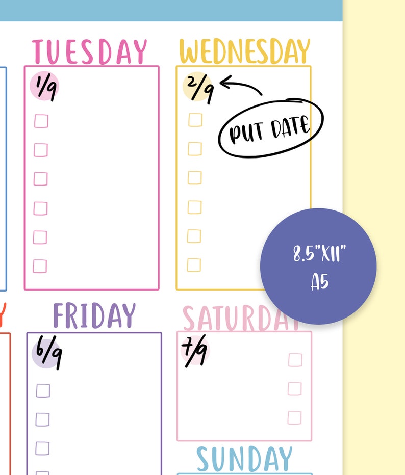 10 Colors Weekly Calendar Printable to Do List Organizer - Etsy