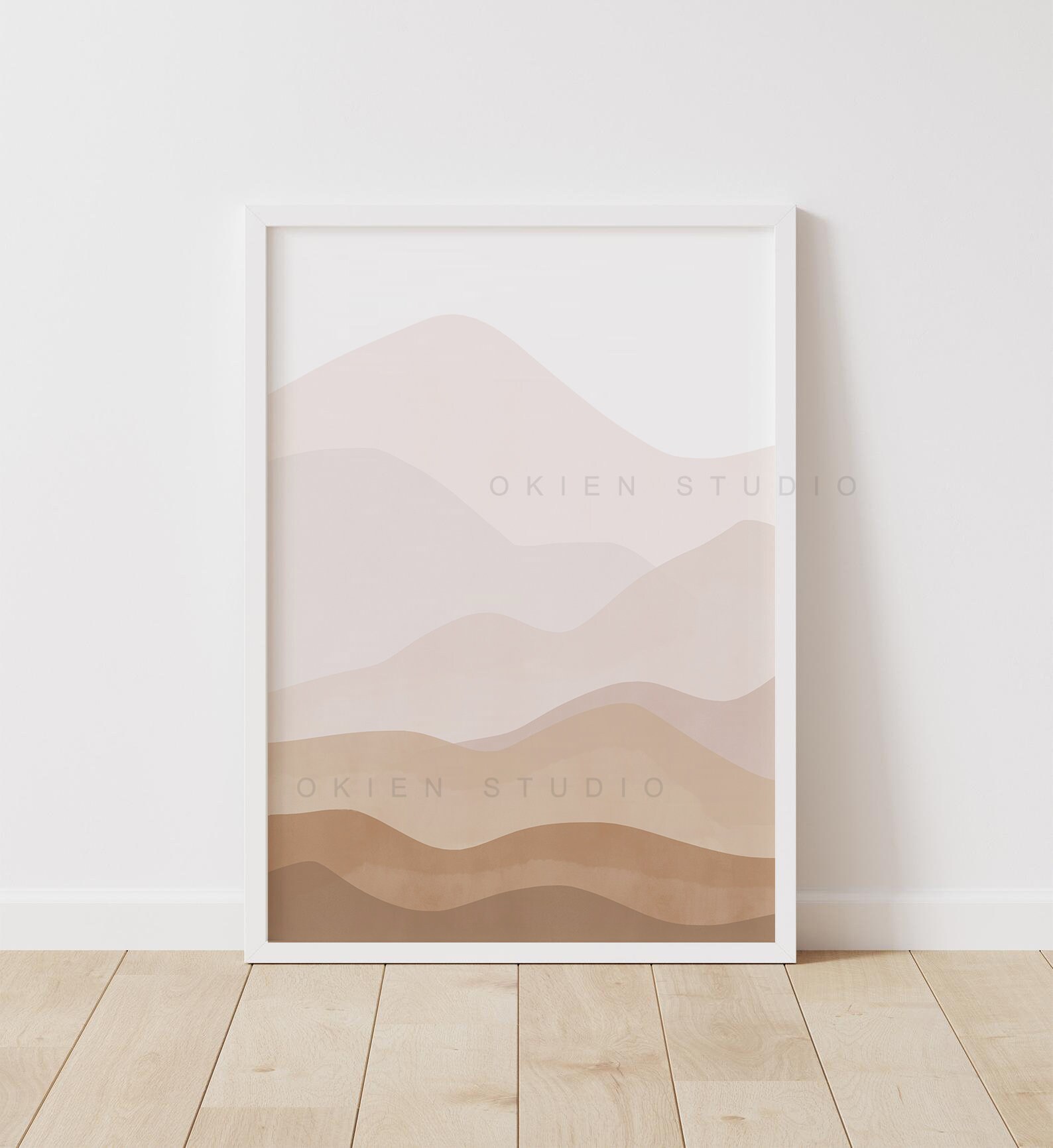 Boho Mountain Landscape Wall Art, Mountain Set of 3, Beige Wall Art ...