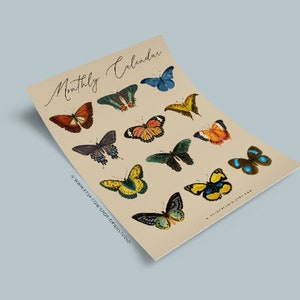 Undated Butterfly Calendar, Printable Calendar, Desktop Calendar, 2025 ...