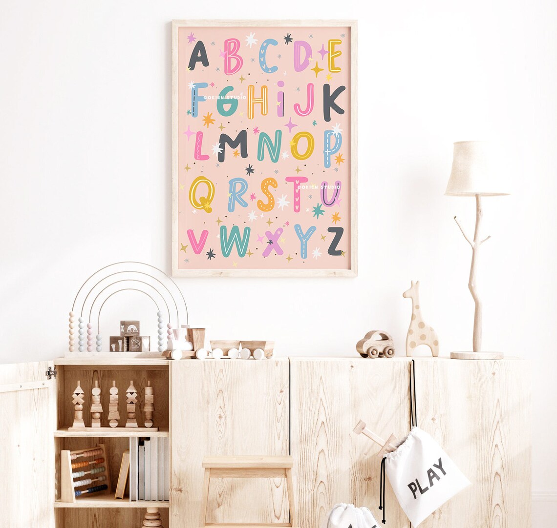 Pink ABC Poster Boho Nursery Decor Alphabet Poster Alphabet | Etsy