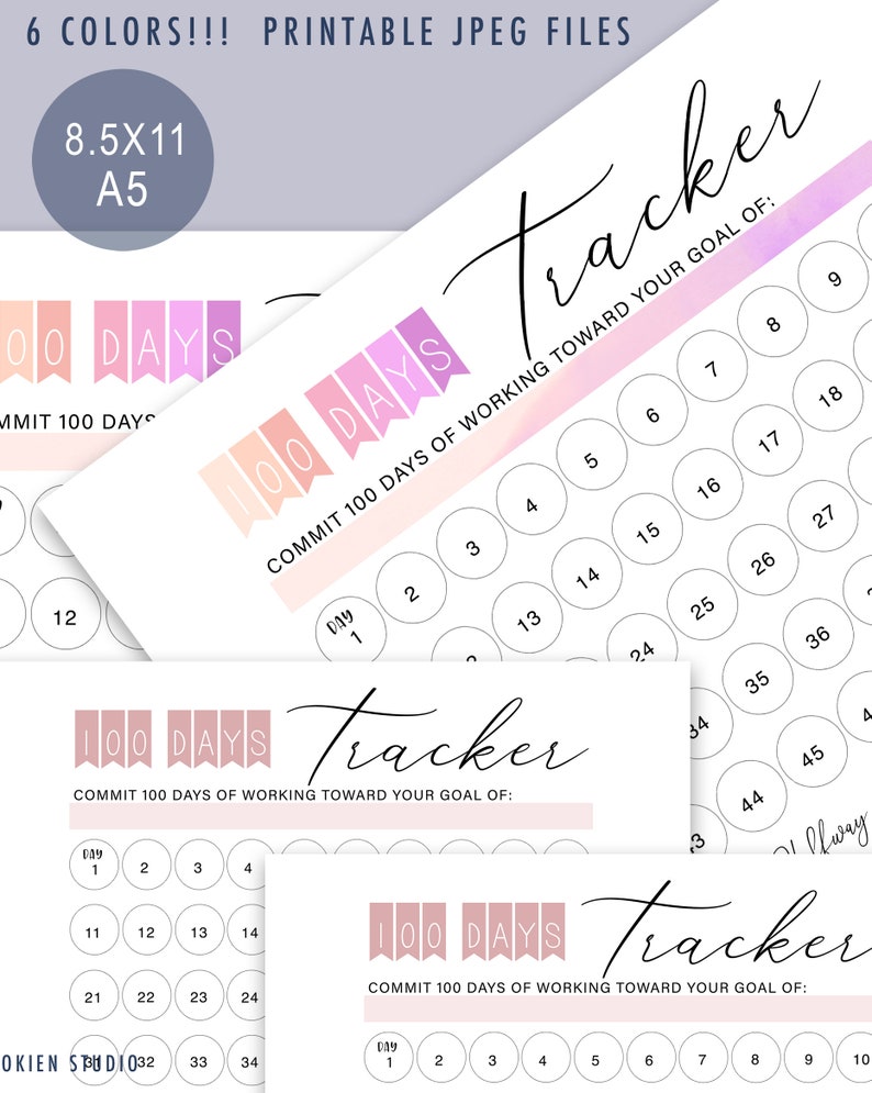 7 Colors 100 Days Tracker 100 Days Challenge Habit Tracker - Etsy