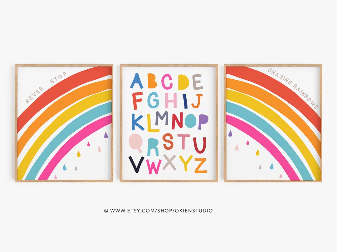 Rainbow Nursery Poster Set: Alphabet Print, Colorful Kids Room (digital ...