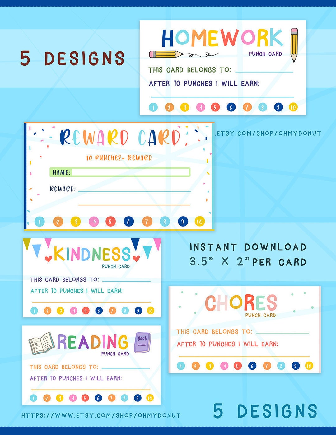 Colorful Reward Punch Card, Punch Card Reward System, Coupon for ...