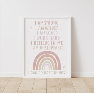 Kid Affirmations Print, I Can Do Hard Things, I Am Unstoppable, I Am ...